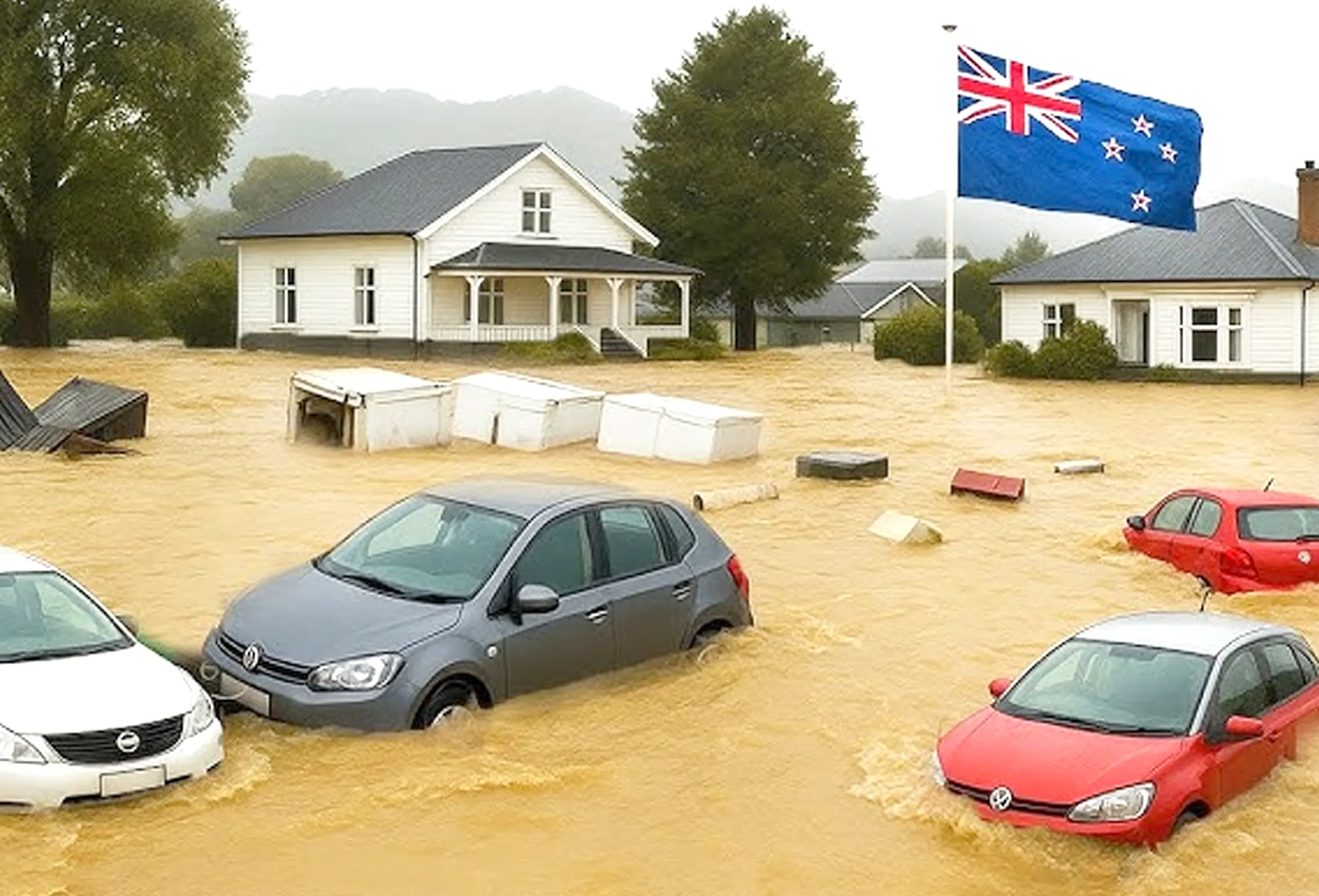 Floods 'sink New Zealand': Roads collapse and power outages